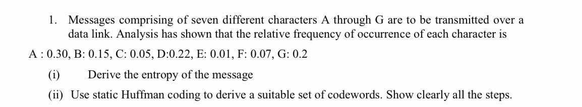 Solved 1. Messages comprising of seven different characters | Chegg.com
