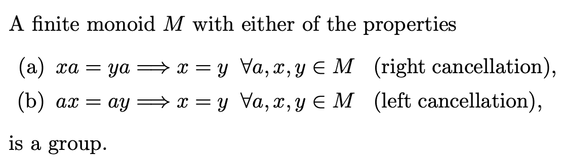 Solved A finite monoid M with either of the properties (a) | Chegg.com