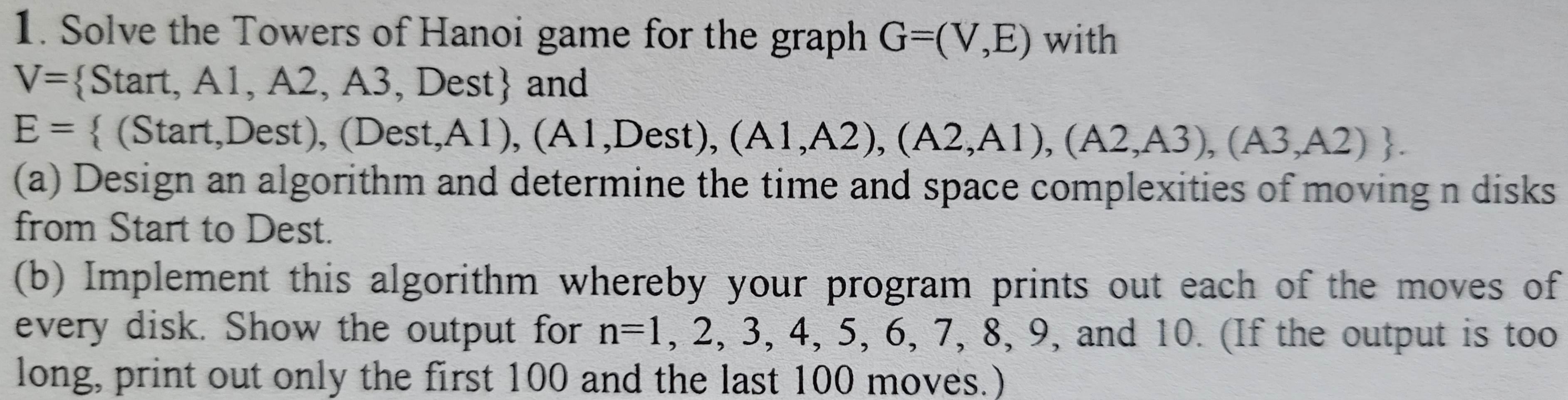 Solved Solve the towers of Hanoi game for the graph G=(V,E) | Chegg.com