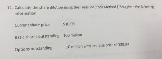 Solved 12. Calculate the share dilution using the Treasury | Chegg.com