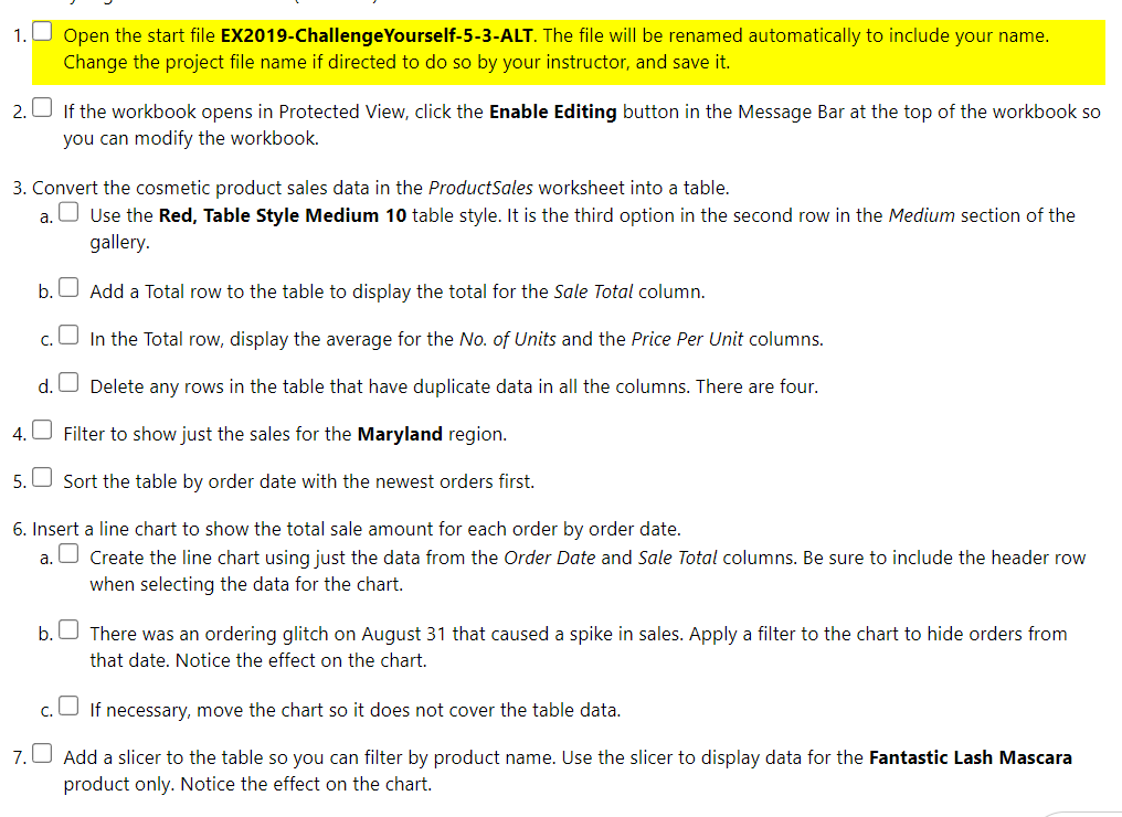 Solved 1. Open the start file | Chegg.com