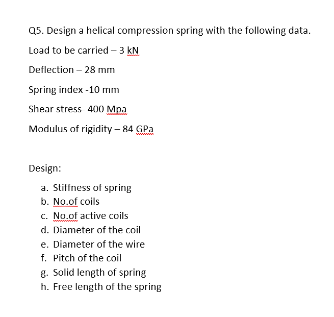 Solved Q5. Design a helical compression spring with the | Chegg.com