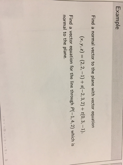 Solved Example Find a normal vector to the plane with vector | Chegg.com