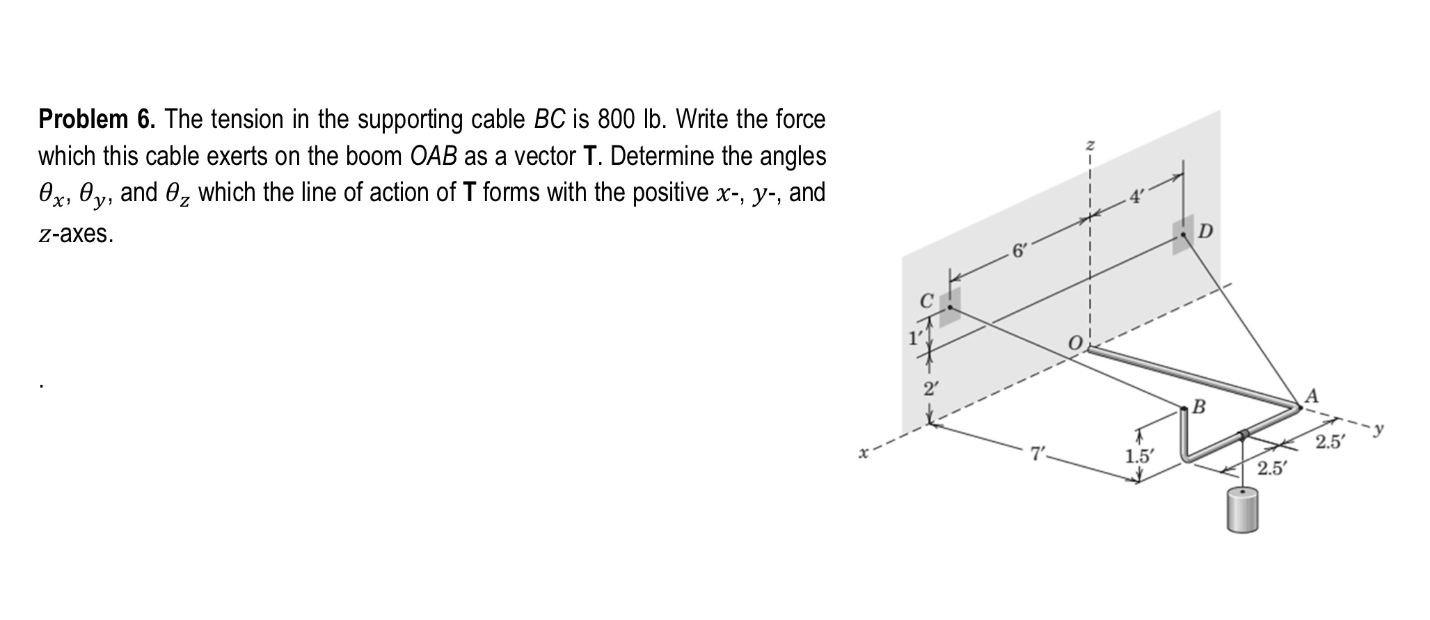 [Solved]: Problem 6. The tension in the supporting cable BC