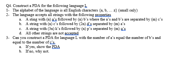 Solved Q4. Construct a PDA for the following language L 1. | Chegg.com