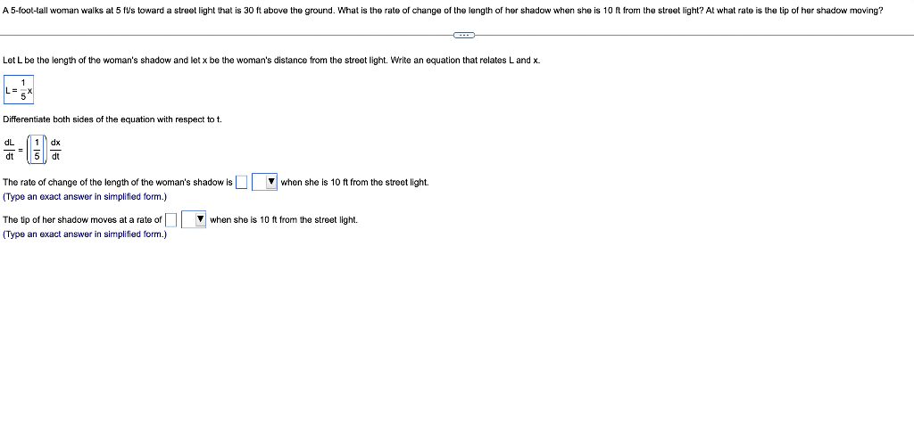 Solved Let L be the length of the woman's shadow and let x | Chegg.com