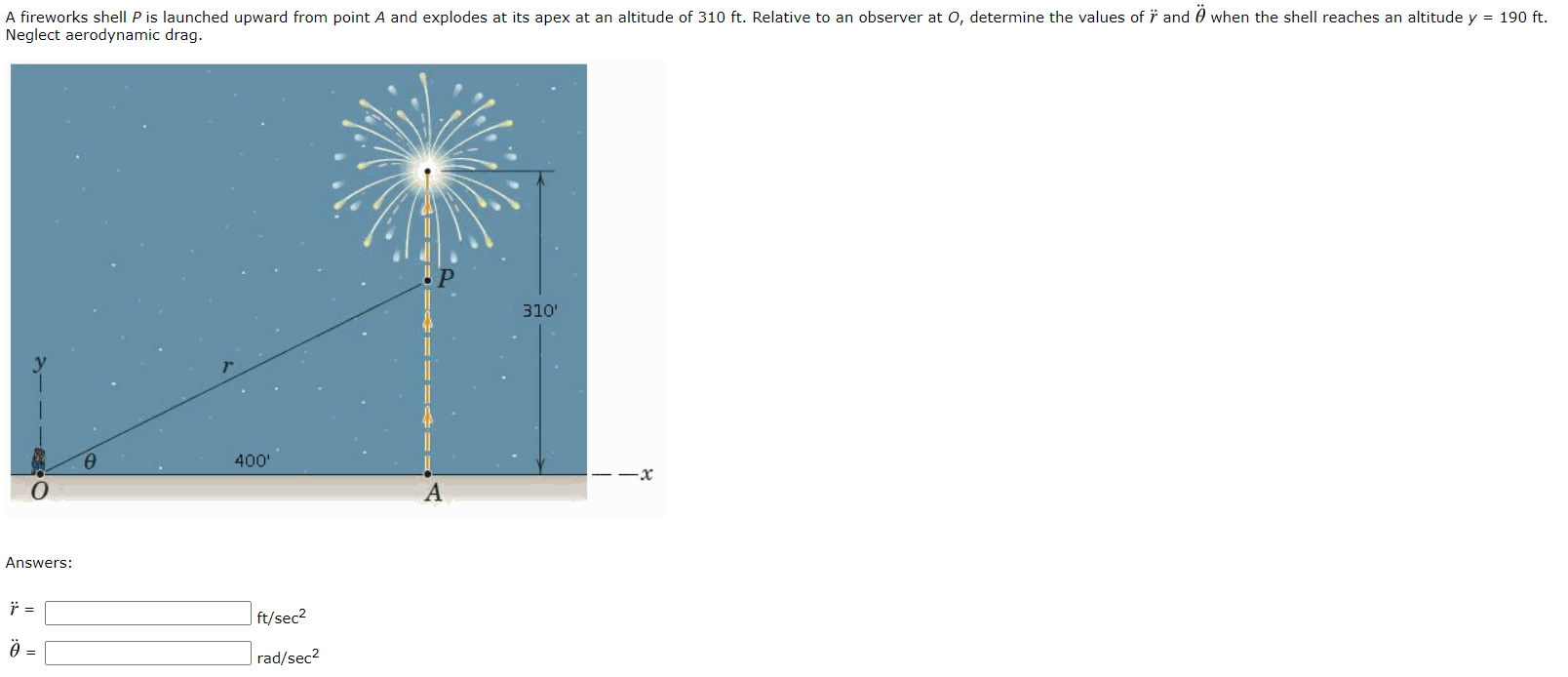 Solved A fireworks shell P is launched upward from point A | Chegg.com
