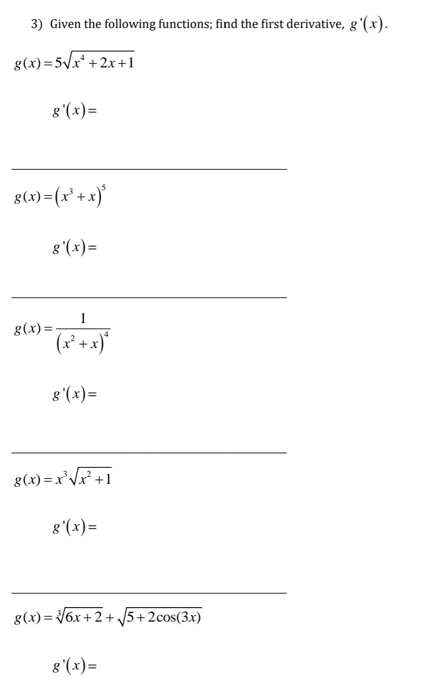 Solved 3) Given the following functions; find the first | Chegg.com