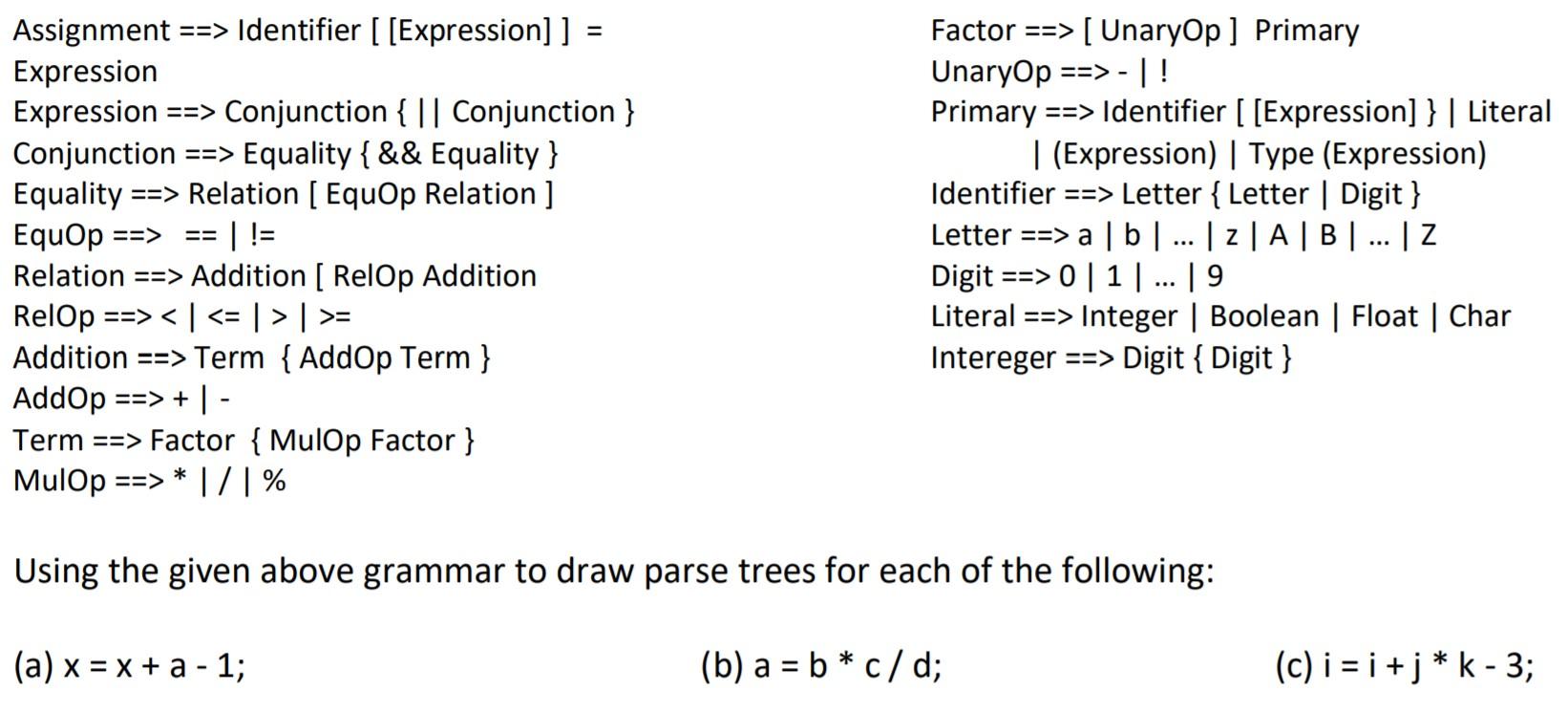 Solved Draw an abstract parse tree for each of the following | Chegg.com