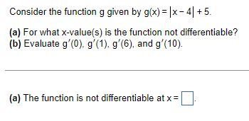 Solved Consider the function g given by g(x)=|x-4|+5.(a) | Chegg.com