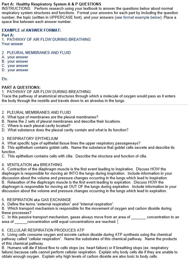 Solved Part A: Healthy Respiratory System A & P QUESTIONS | Chegg.com