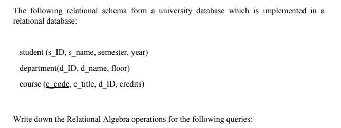 The following relational schema form a university | Chegg.com