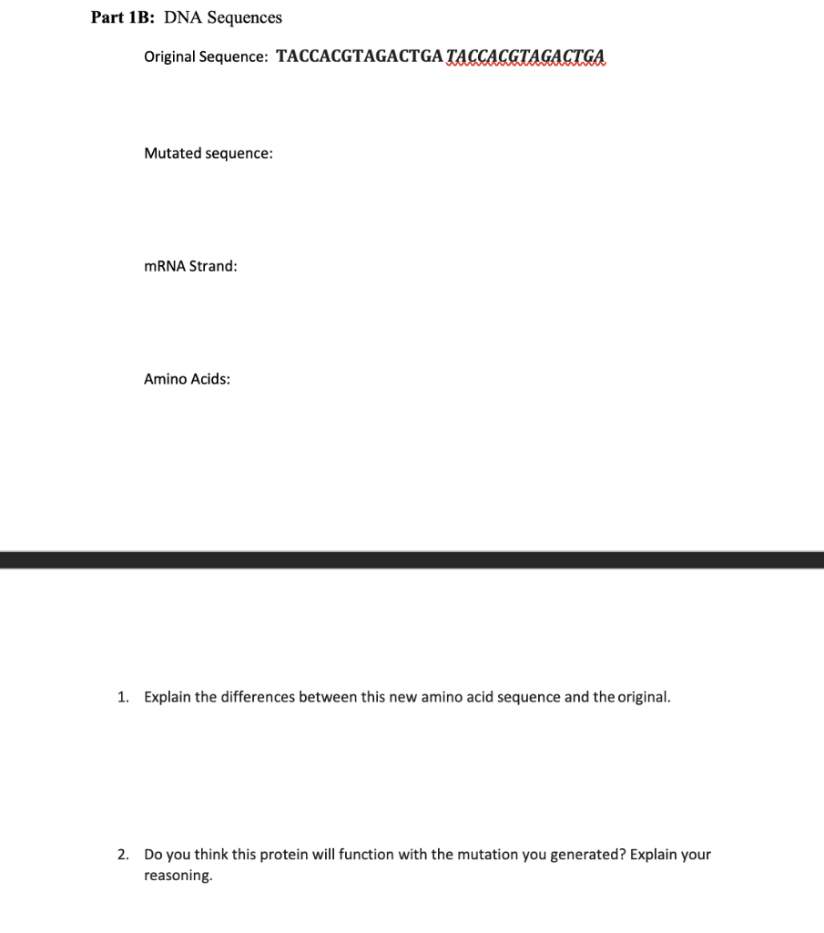 Solved BIOL 1400 Lab Report Name Part 1A: Transcribing and | Chegg.com