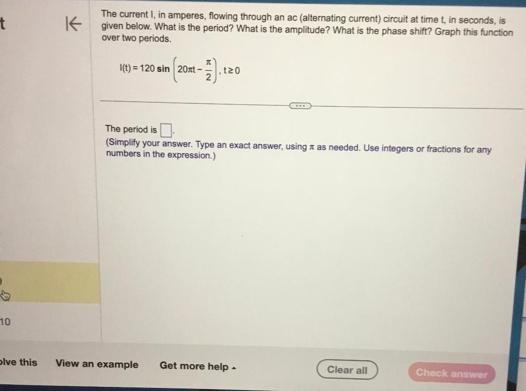 Solved The current l, in amperes, flowing through an ac | Chegg.com