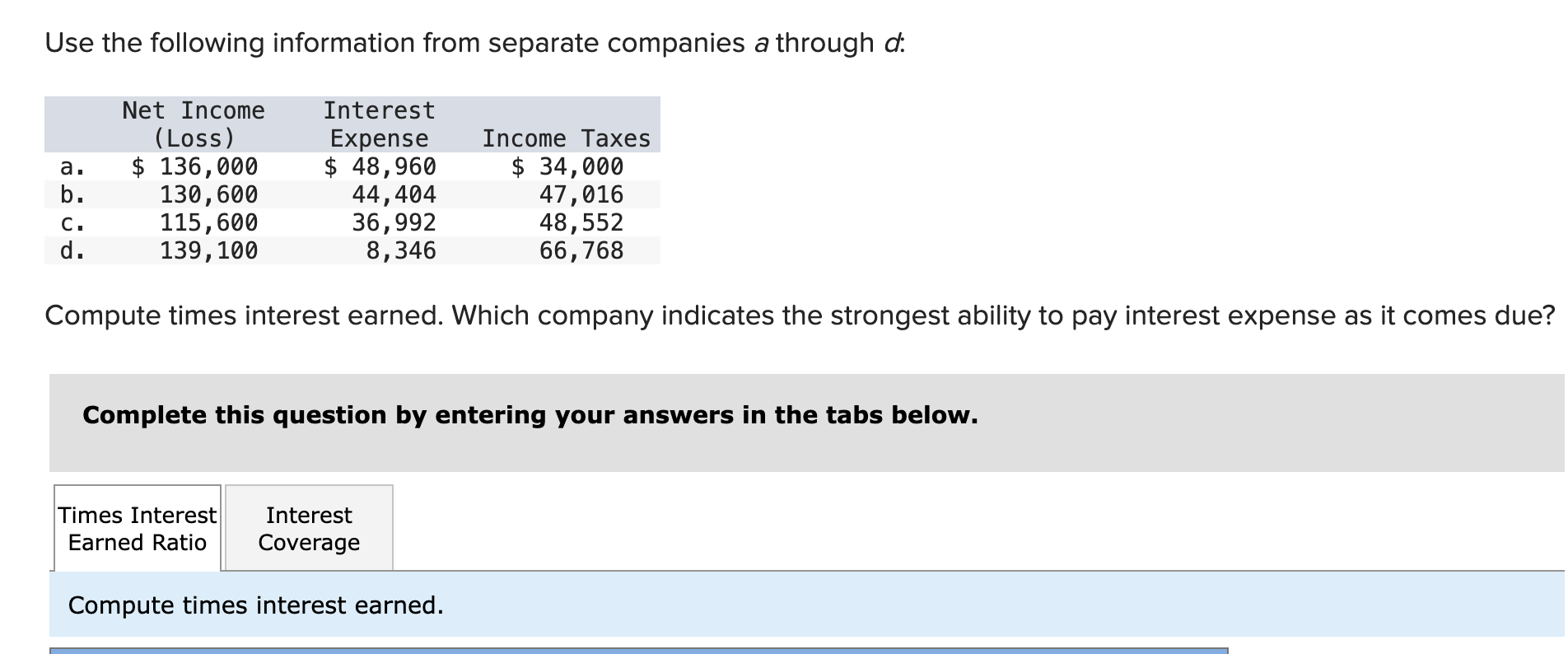 Solved Compute times interest earned. | Chegg.com
