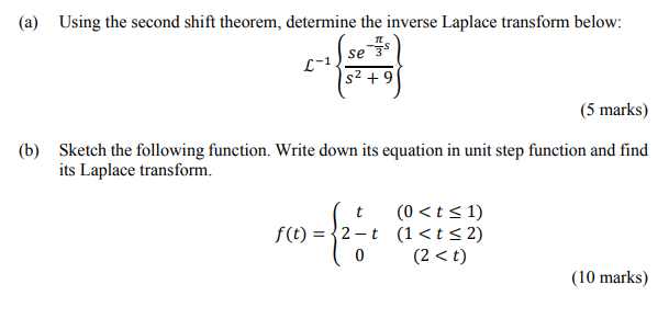 Solved (a) Using the second shift theorem, determine the | Chegg.com