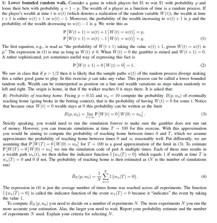 1) Lower bounded random walk. Consider a game in | Chegg.com