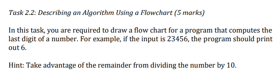 Solved Task 2.2: Describing an Algorithm Using a Flowchart | Chegg.com