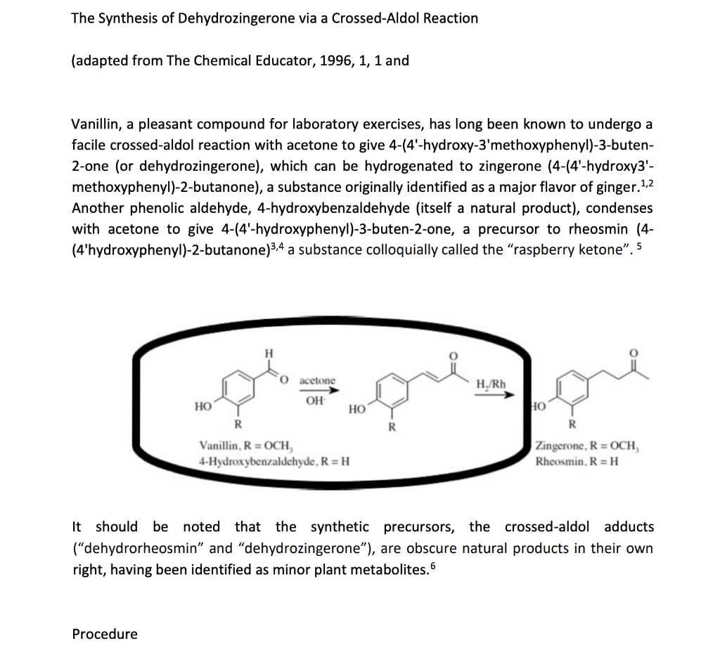 Solved The Synthesis of Dehydrozingerone via a Crossed-Aldol | Chegg.com