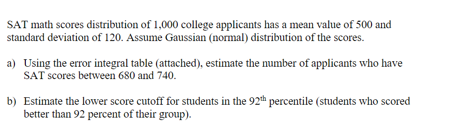 Solved SAT math scores distribution of 1,000 college | Chegg.com