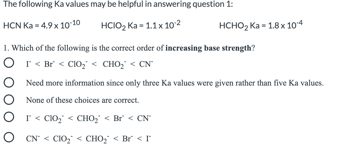 Solved The following Ka values may be helpful in answering | Chegg.com