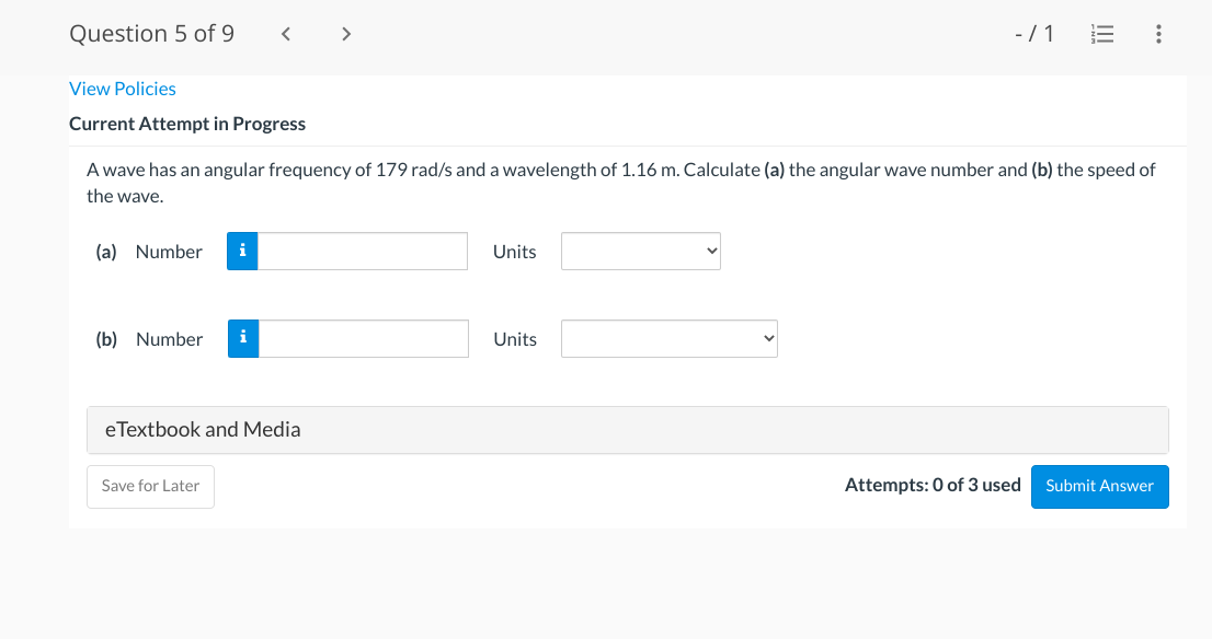 Solved A wave has an angular frequency of 179rad/s and a | Chegg.com