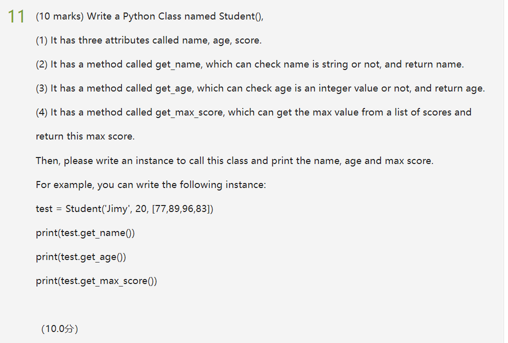 Solved 11 (10 marks) Write a Python Class named Student(), | Chegg.com