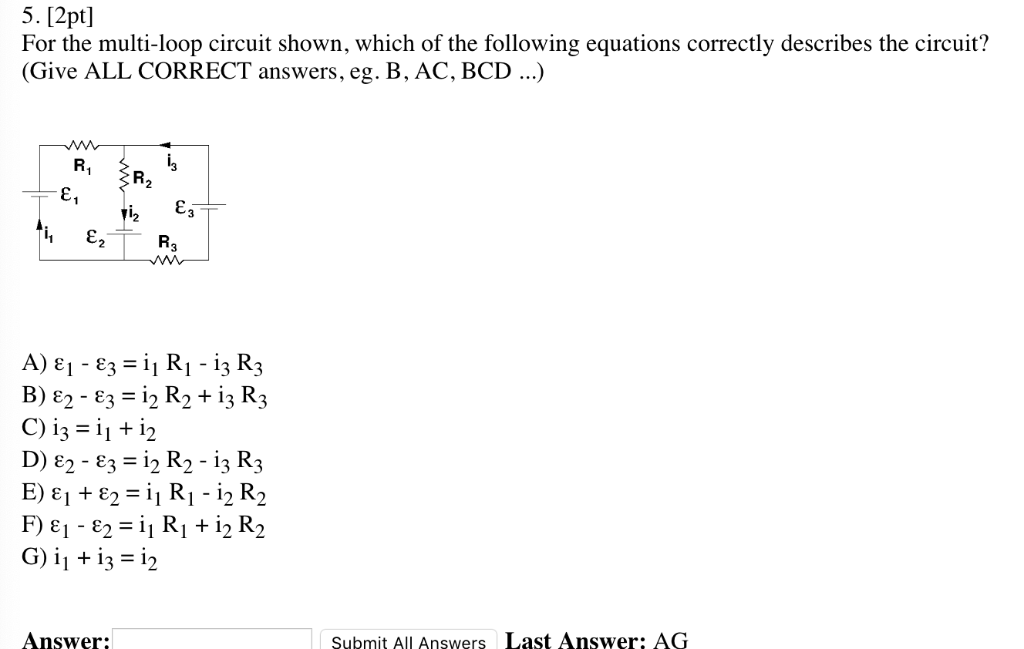 Solved 5 2pt For The Multi Loop Circuit Shown Which Of