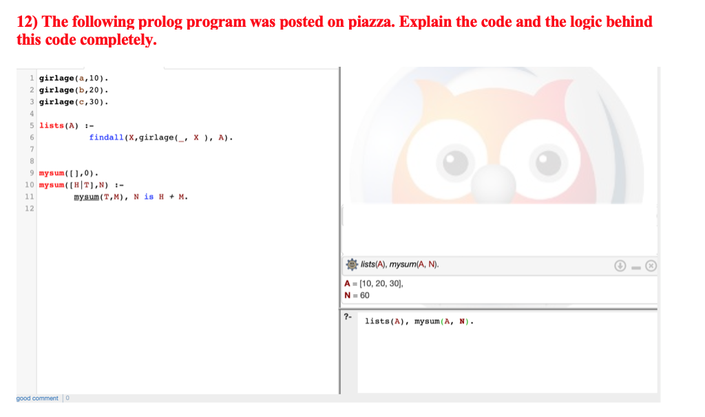 Solved 12) The following prolog program was posted on | Chegg.com