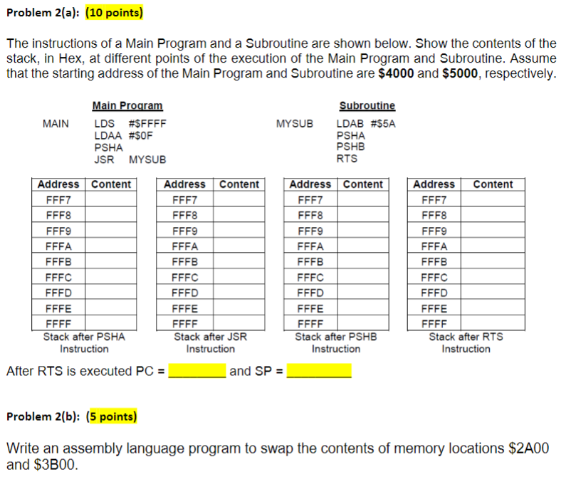 Solved Problem 2(a): (10 points) The instructions of a Main | Chegg.com