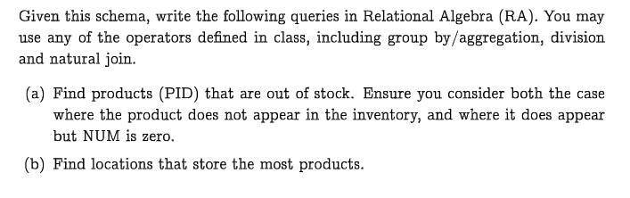 Solved Consider the following relational schema. create | Chegg.com