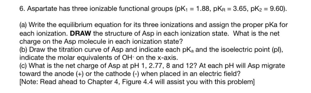 Solved 6. Aspartate has three ionizable functional groups | Chegg.com