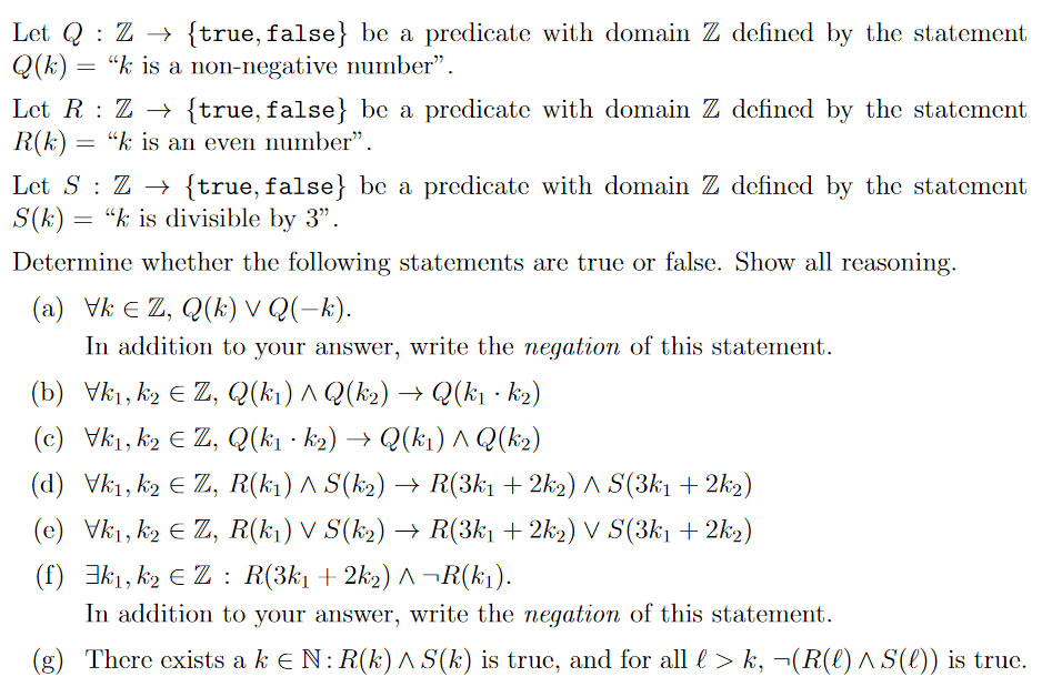 Solved Let \\( Q: \\mathbb{Z} \\rightarrow\\{ \\) true, | Chegg.com