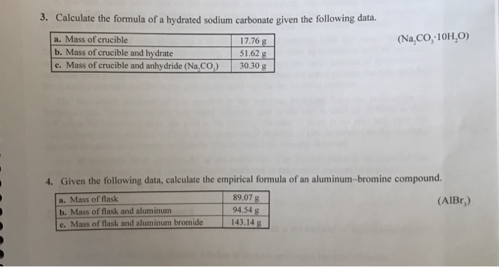 Solved 3. Calculate the formula of a hydrated sodium | Chegg.com