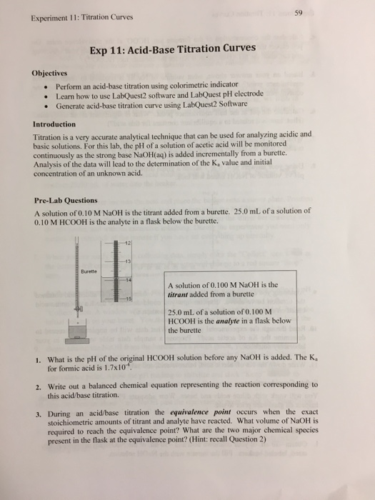 Solved 59 Experiment 11: Titration Curves Exp 11: Acid-Base | Chegg.com