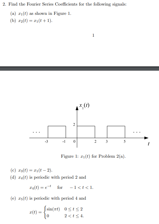 Solved 2. Find the Fourier Series Coefficients for the | Chegg.com