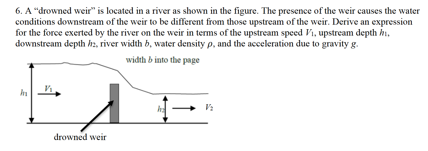 Solved 6. A “drowned weir” is located in a river as shown in | Chegg.com
