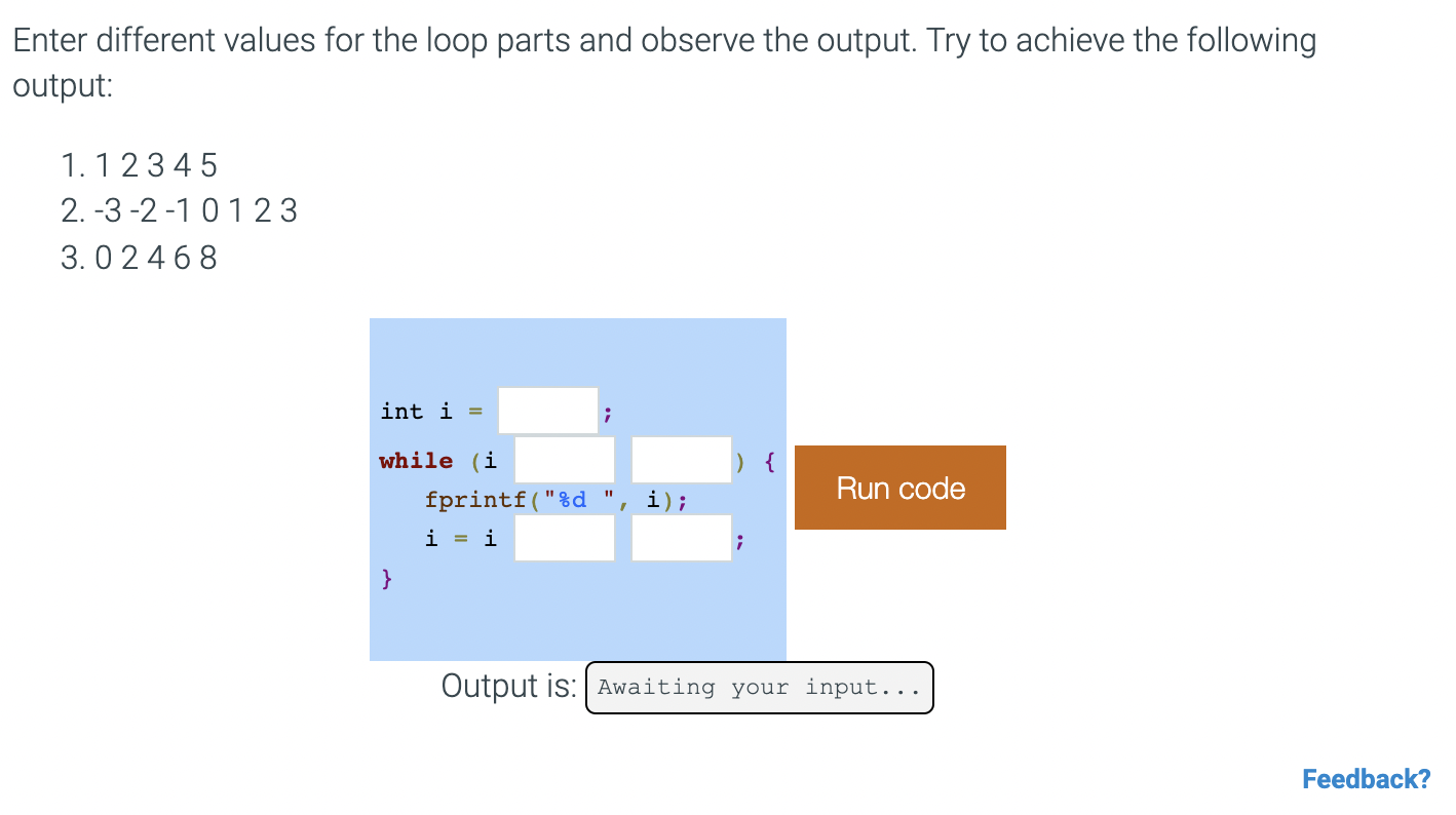 Solved Enter different values for the loop parts and observe | Chegg.com