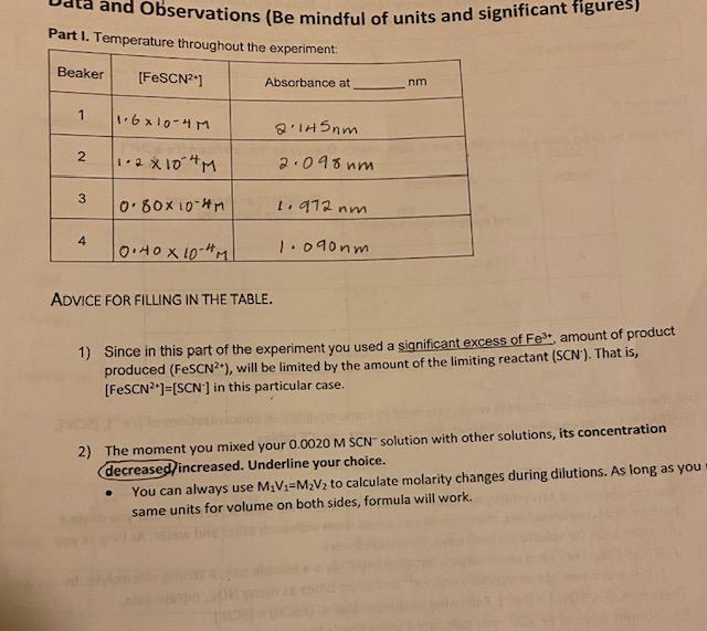 Solved Part I. Temperature throughout the exnerimant ADVICE | Chegg.com