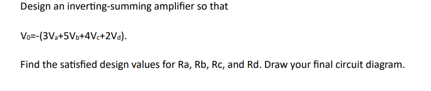Solved Design an inverting-summing amplifier so that V0=−(3 | Chegg.com