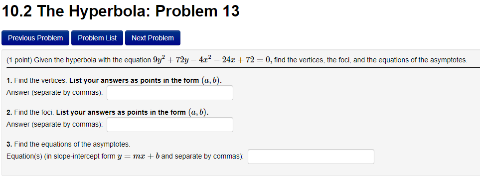 Solved 10.2 The Hyperbola: Problem 13 Previous Problem | Chegg.com