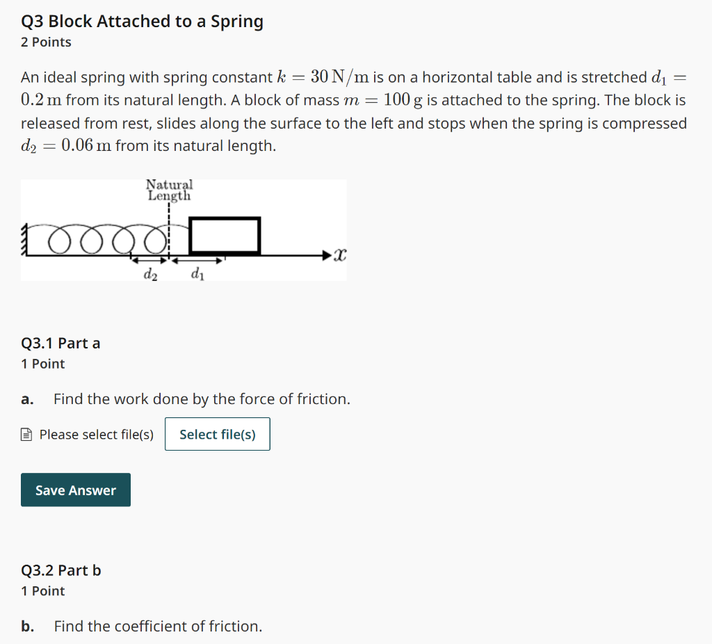 Solved 2 Points An ideal spring with spring constant k=30 | Chegg.com