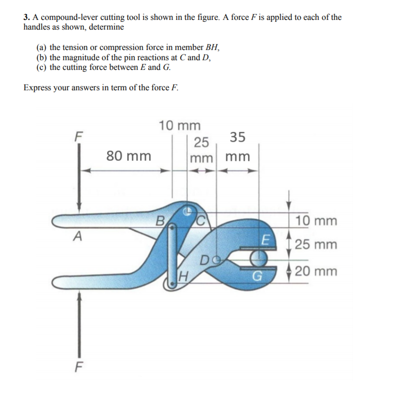 Solved 3. A compound-lever cutting tool is shown in the | Chegg.com