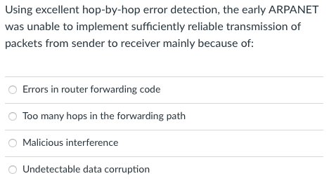 Solved Using excellent hop-by-hop error detection, the early | Chegg.com