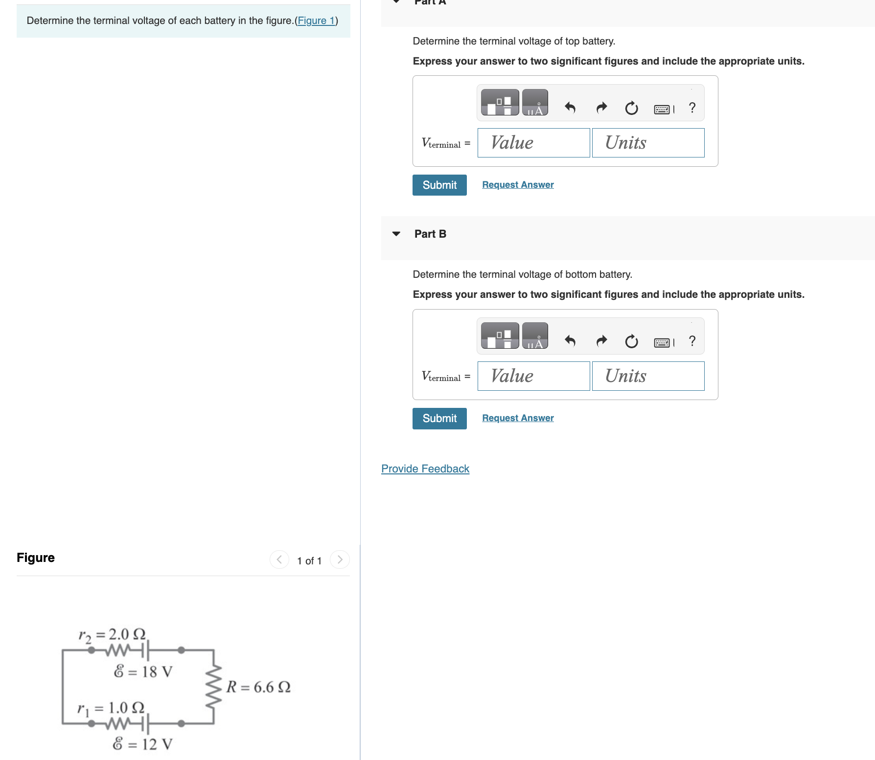 Solved Determine the terminal voltage of each battery in the | Chegg.com