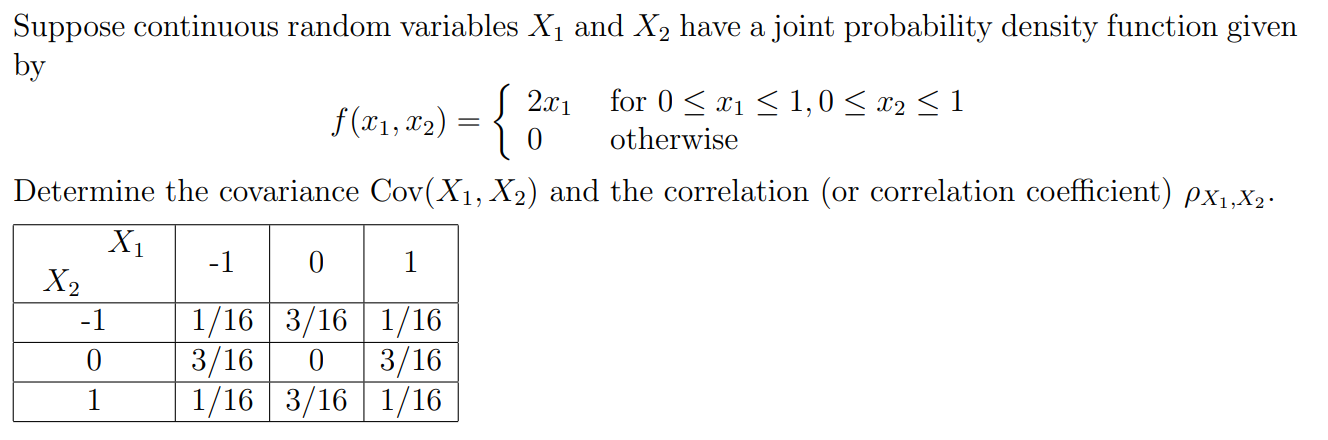 Solved Suppose continuous random variables X1 and X, have a | Chegg.com
