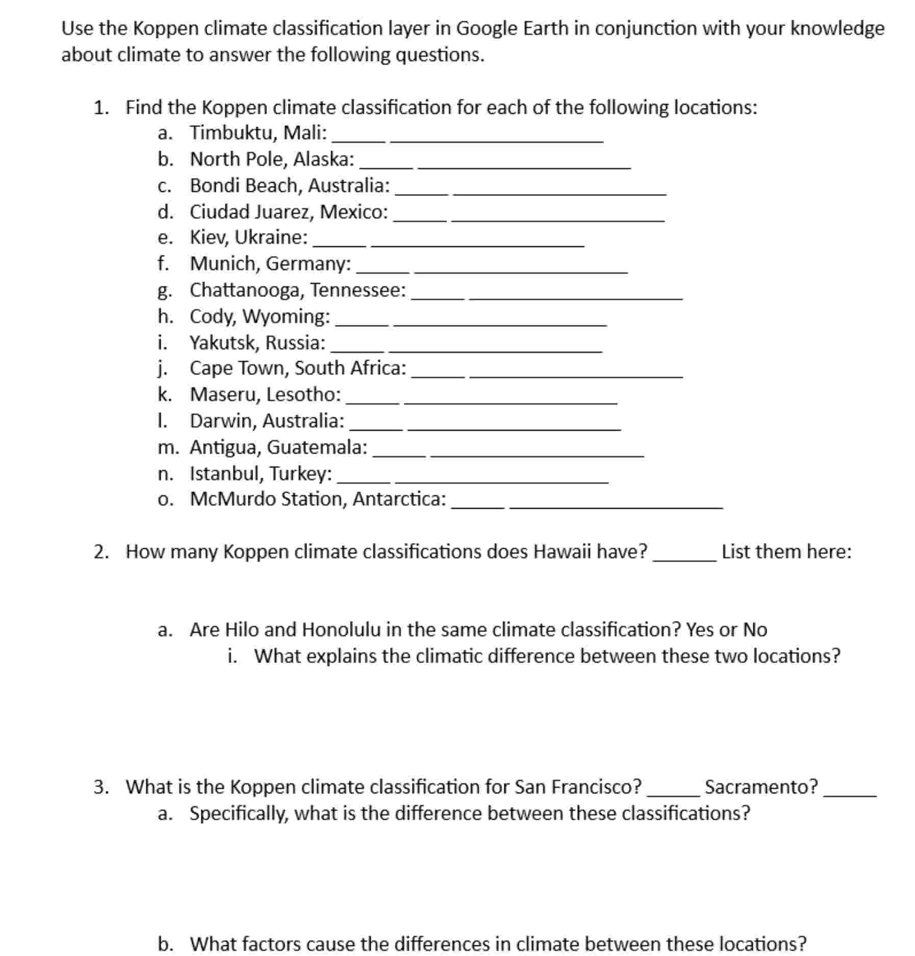 Solved Use the Koppen climate classification layer in Google | Chegg.com