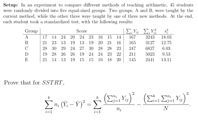 Solved Setup: In an experiment to compare different methods | Chegg.com