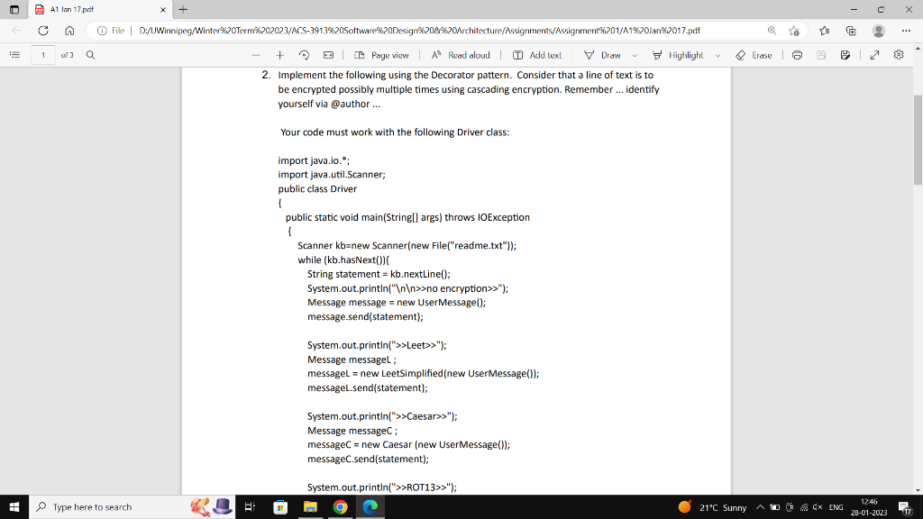 Solved 2. Implement the following using the Decorator | Chegg.com