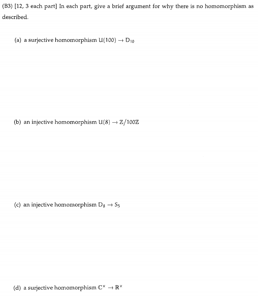 Solved (B3) [12, 3 each part] In each part, give a brief | Chegg.com